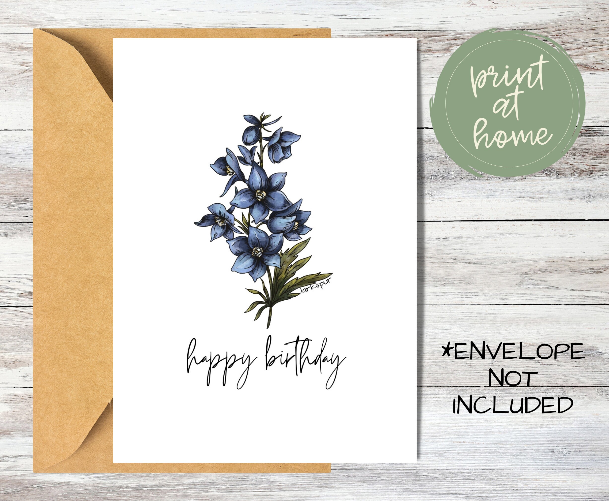 July Birth Month Flower Printable Birthday Card - Larkspur | Printable ...
