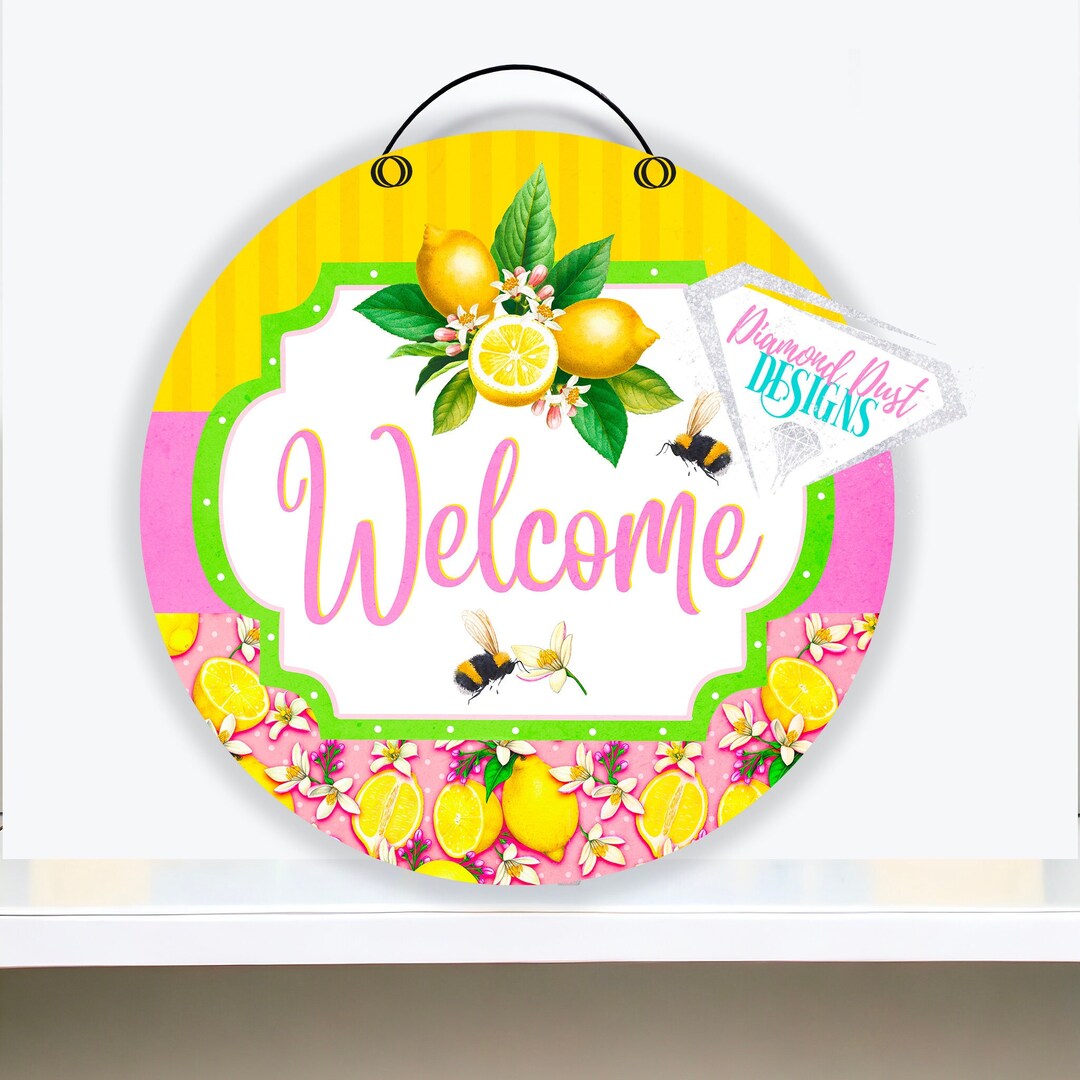 Pink Lemon Round Welcome Sign. Wood or Metal Options. - Etsy