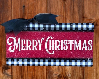 Merry Christmas Sign Reindeer Sign Buffalo Check Sign - Etsy