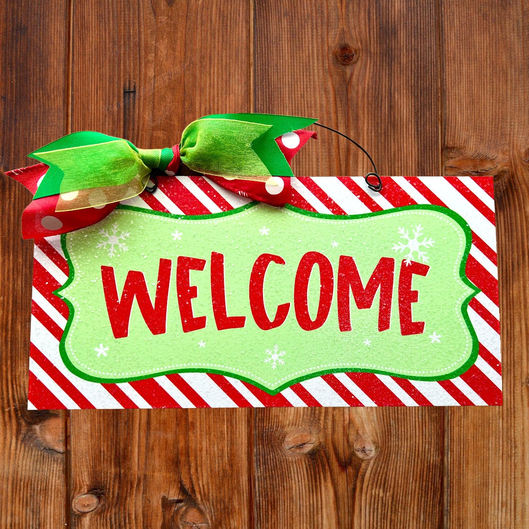 Welcome Candy Stripe Christmas Sign. - Etsy