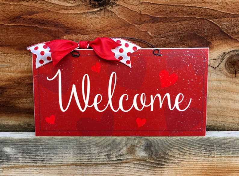 Welcome Sign With Hearts. Wood or Metal Option. - Etsy