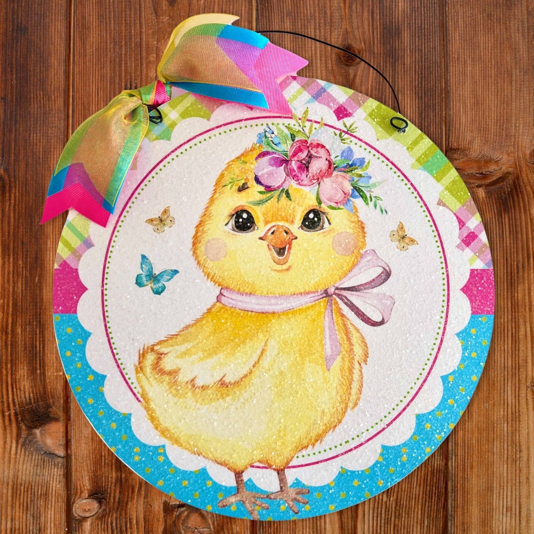 Spring Chick Round Sign. - Etsy