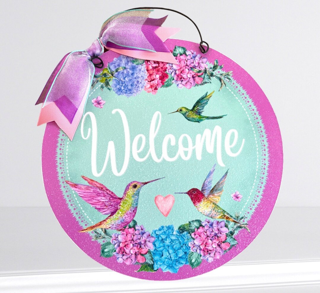 Hummingbird and Hydrangea Round Welcome Sign. Wood or Metal Options. - Etsy