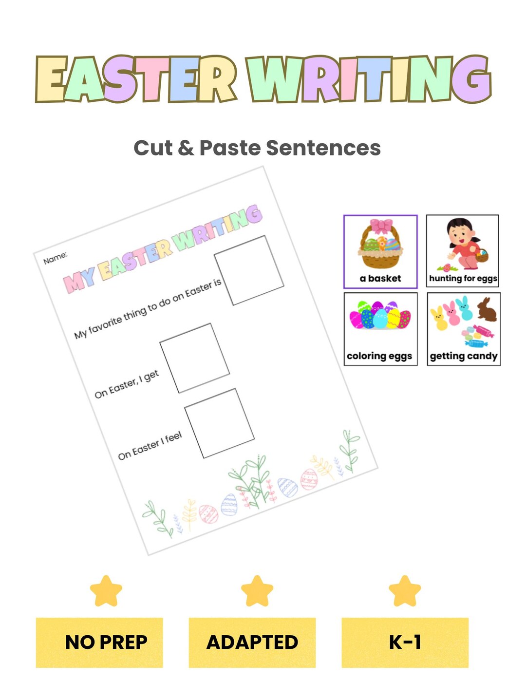 Easter Adapted Writing | Cut & Paste Sentences | No Prep - Etsy