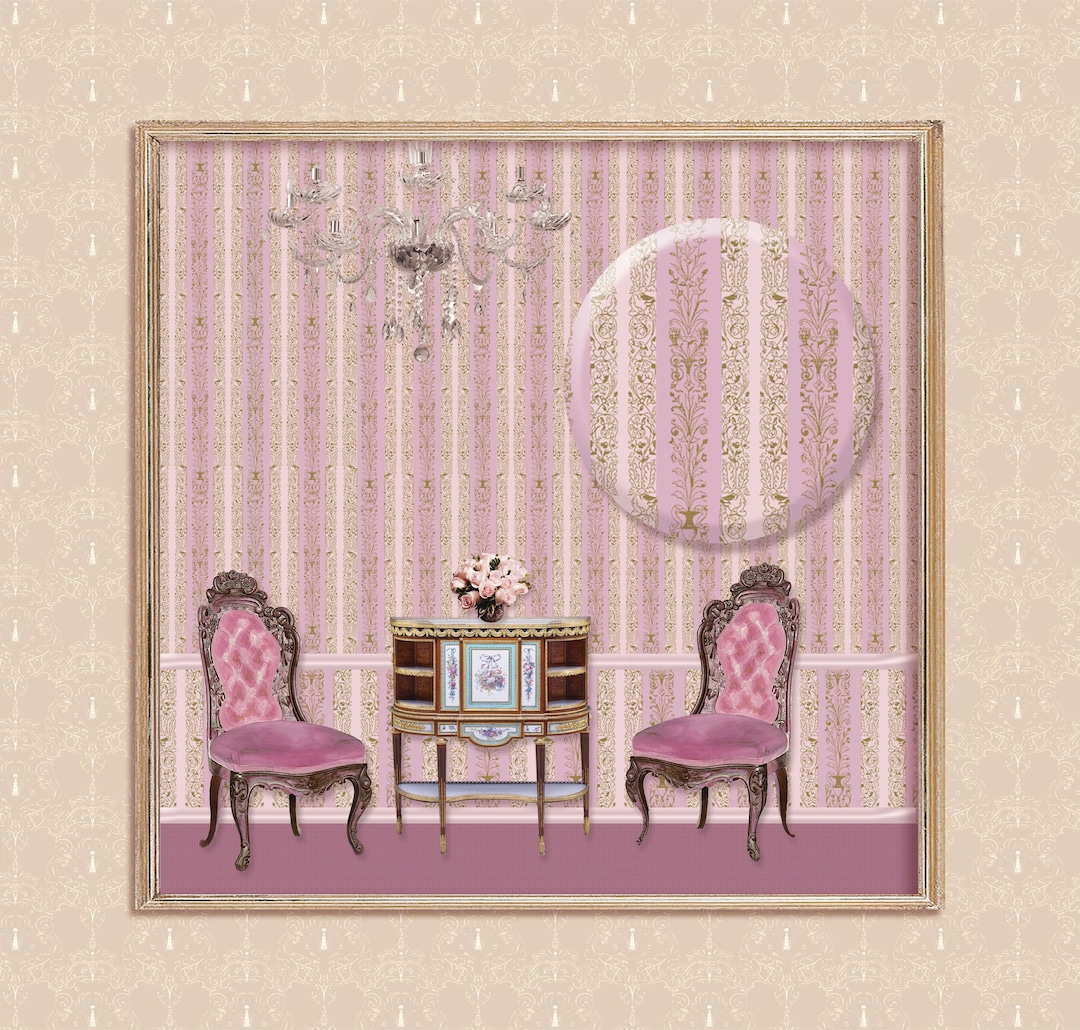 Dollhouse PINK Wallpaper Printable DOLLHOUSE Digital Download Striped ...