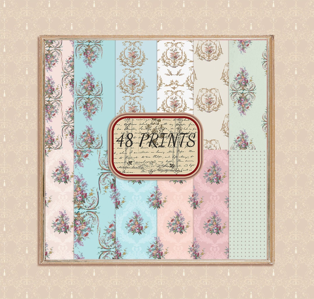 Shabby Chic Floral Digital Paper: Vintage Dollhouse Wallpaper (PDF ...