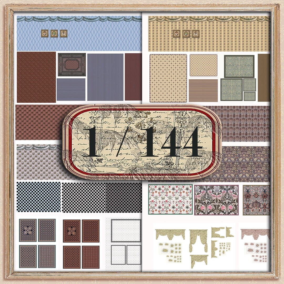 1/144th Scale Dollhouse Wallpaper, Rug & Border Set (digital Download ...