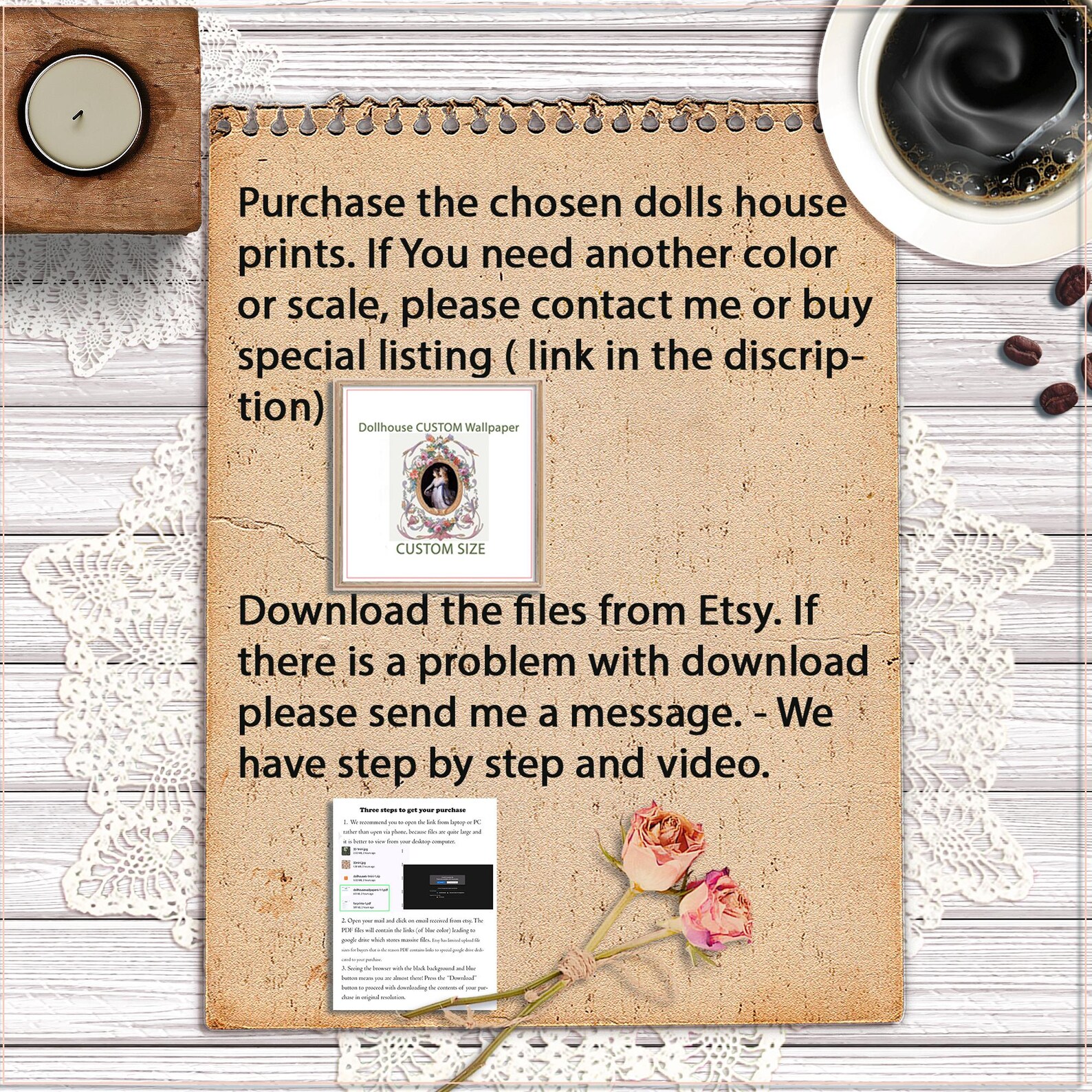 20 DOLLHOUSE Wallpaper Panel Beige Red Dark Doll House Wallpapers ...