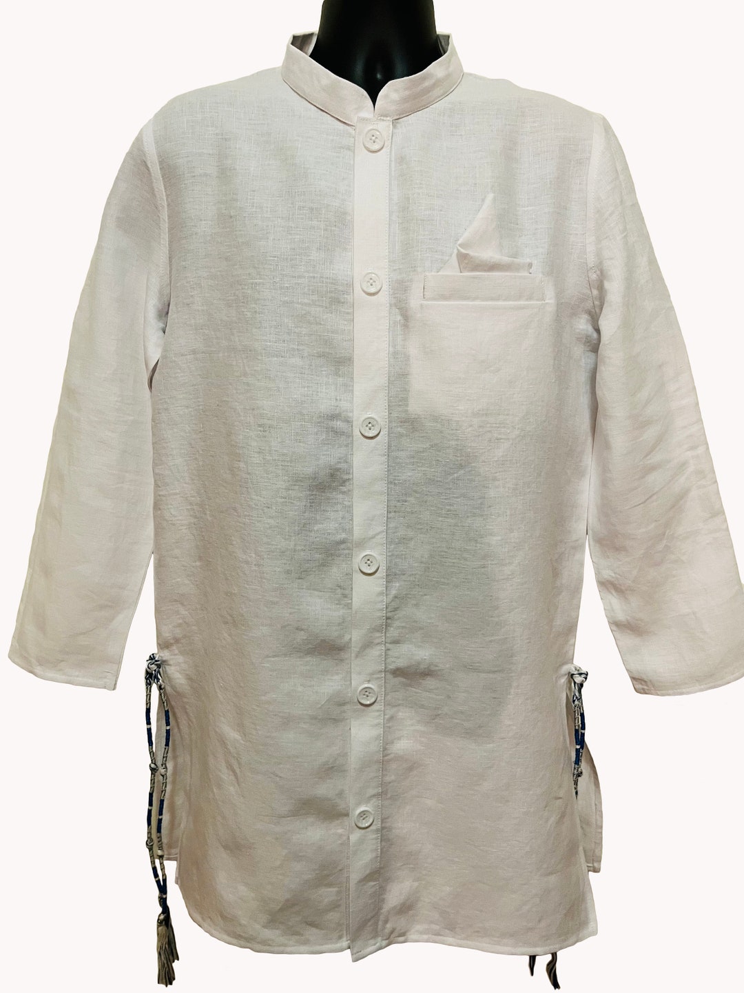 100% Linen Men's Button up Tunic Top (fringes: Optional) - Etsy