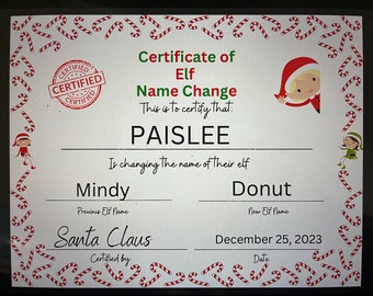 Editable Elf Name Change Certificate Printable Customizable Elf Name ...