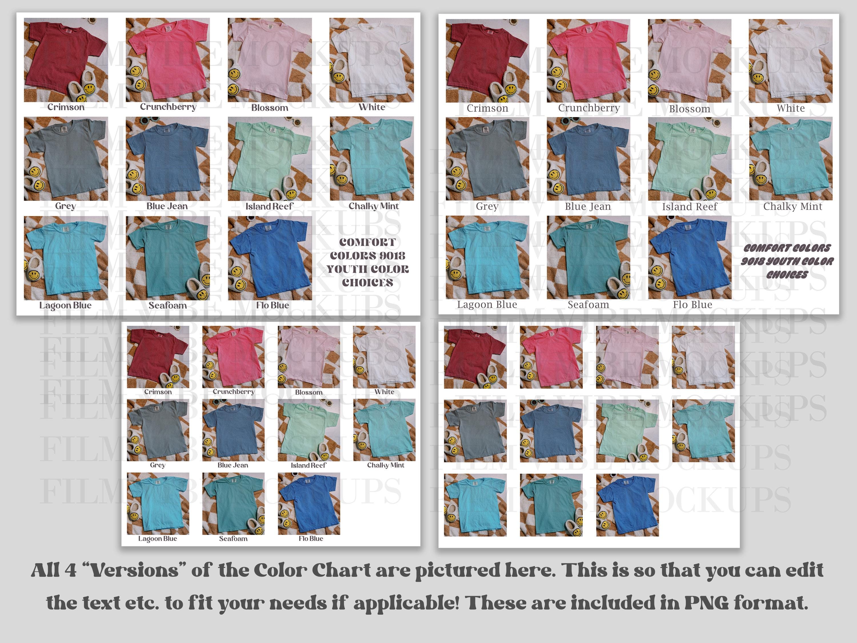 Editable Comfort Colors 9018 Color Chart, CC9018 Youth T-shirt Color ...