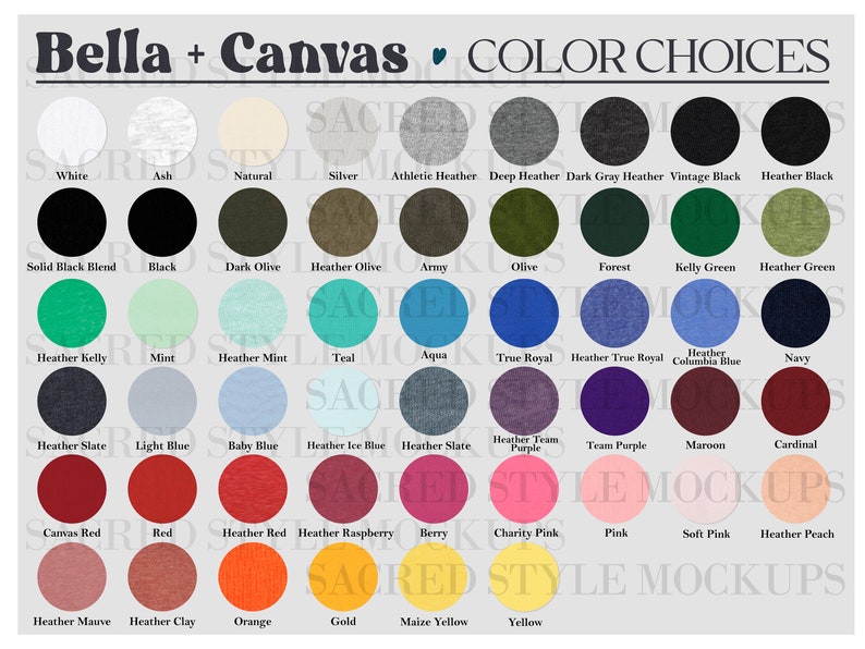 Bella + Canvas Color Chart With 51 Swift POD Colors, Semi Editable ...