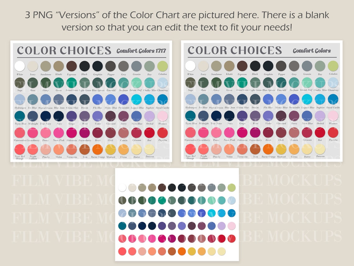 Comfort Colors Full Color Chart With All 71 Solid Colors, Semi Editable ...