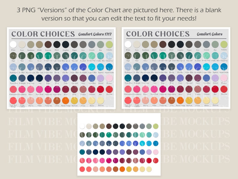 Comfort Colors Full Color Chart With All 71 Solid Colors, Semi Editable ...