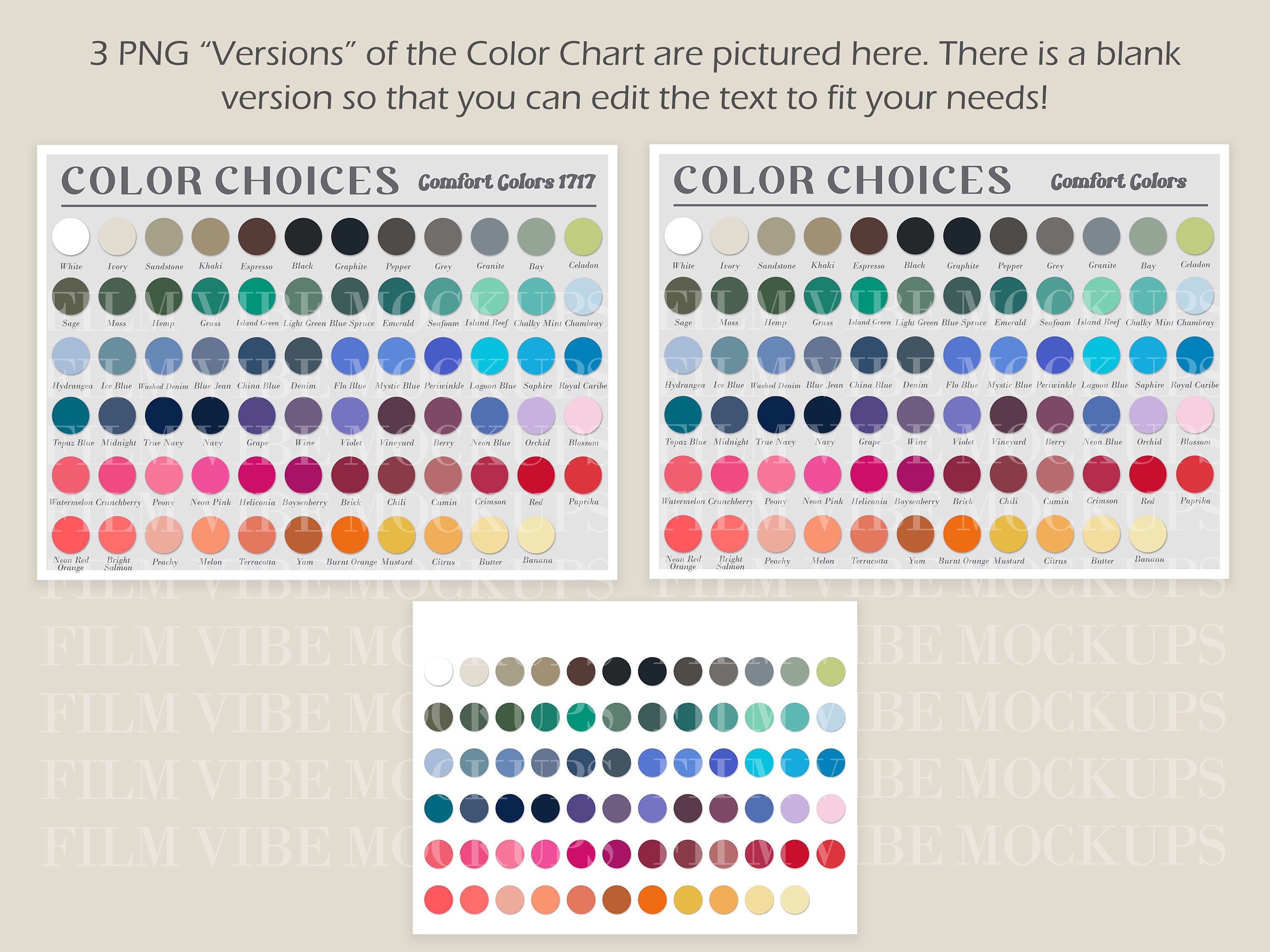Comfort Colors Full Color Chart With All 71 Solid Colors, Semi Editable ...