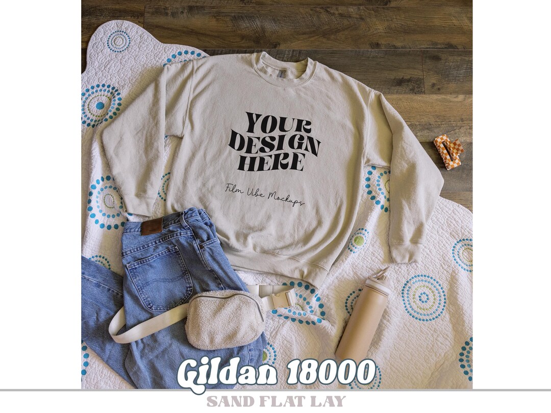 Gildan 18000 Sand Sweatshirt Mockup | G18000 Sand Crewneck Flat Lay ...