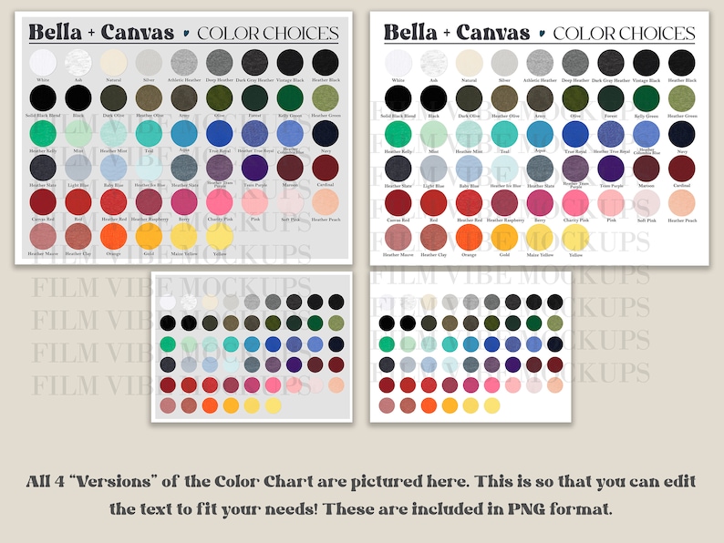 Bella + Canvas Color Chart With 51 Swift POD Colors, Semi Editable ...