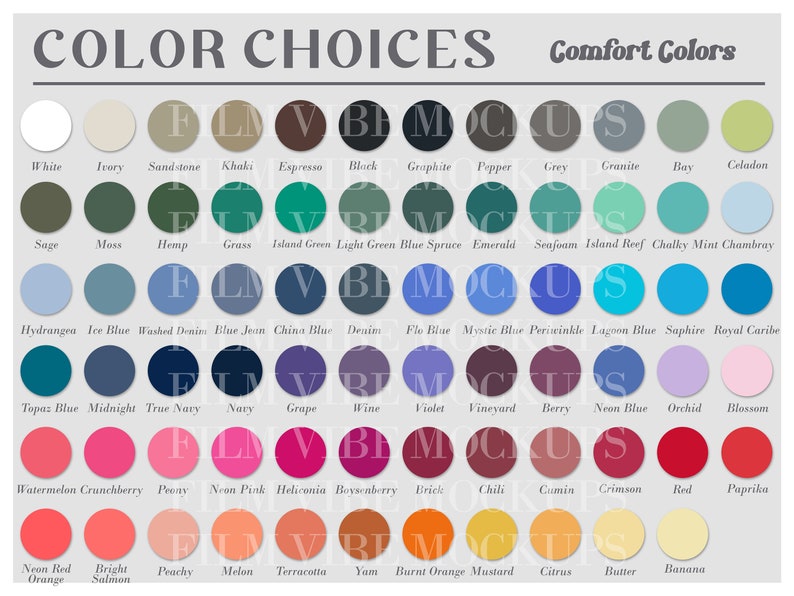 Comfort Colors Full Color Chart With All 71 Solid Colors, Semi Editable ...