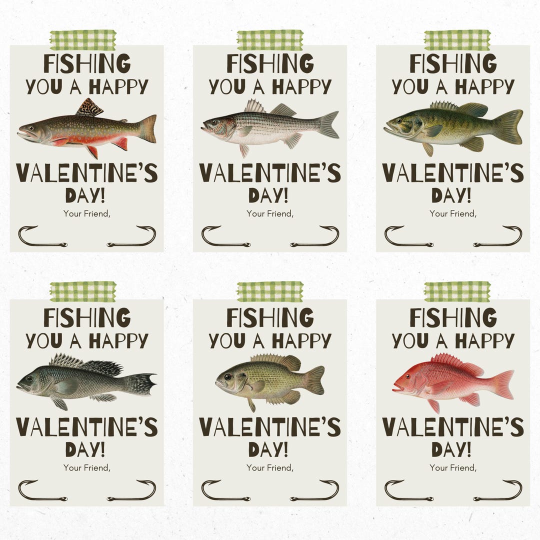 Fishing Valentines: Kids Printable Valentine's Day Cards (PDF) - Etsy