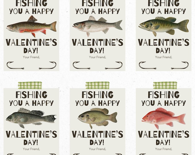 FISHING VALENTINES - Fishing Themed VALENTINE Cards - Fisherman - Boy's ...