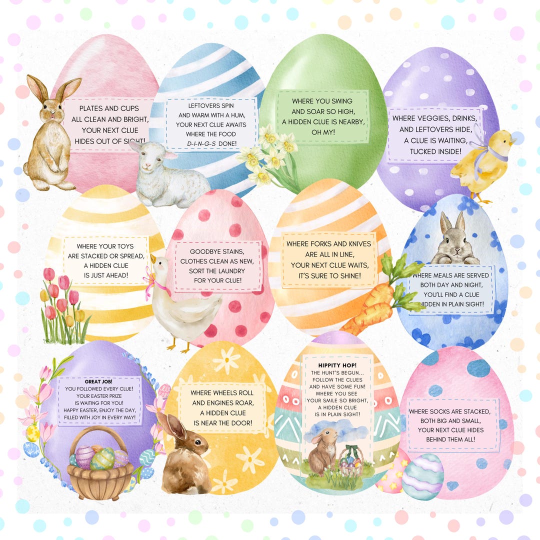 Easter Scavenger Hunt Clues: Watercolor Kids Easter Activity (PDF) - Etsy