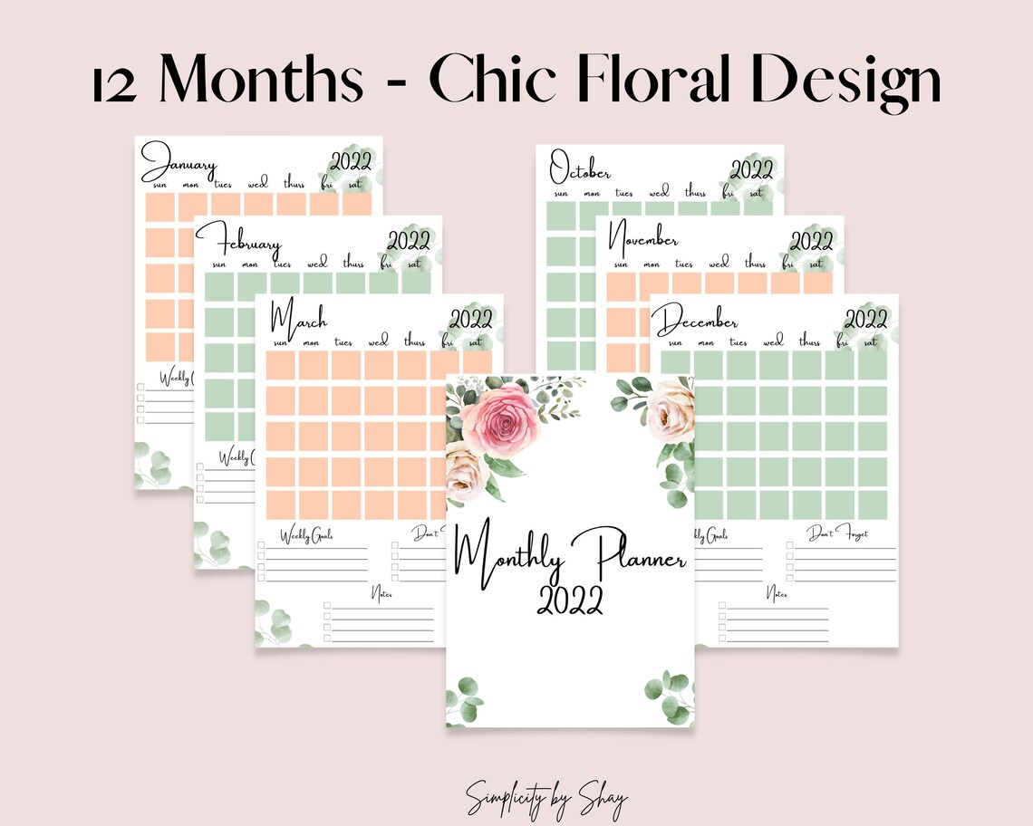 Monthly Planner Printable | Print at Home Monthly Planner | 12 Months ...