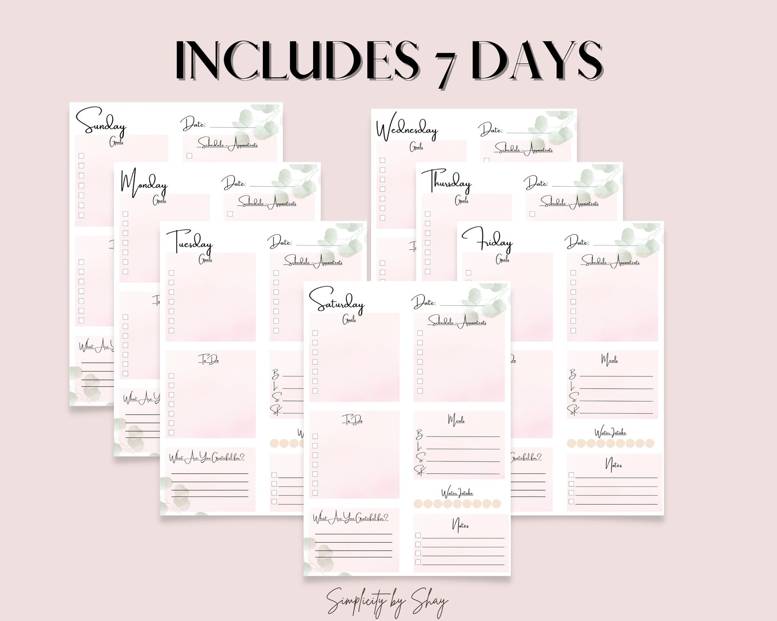 Daily Planner Printable | Print at Home Daily Planner | 7 Day Daily ...