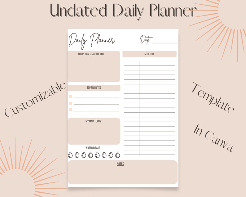 Undated Daily Planner, Daily Planner Inserts, Daily Planner Template ...