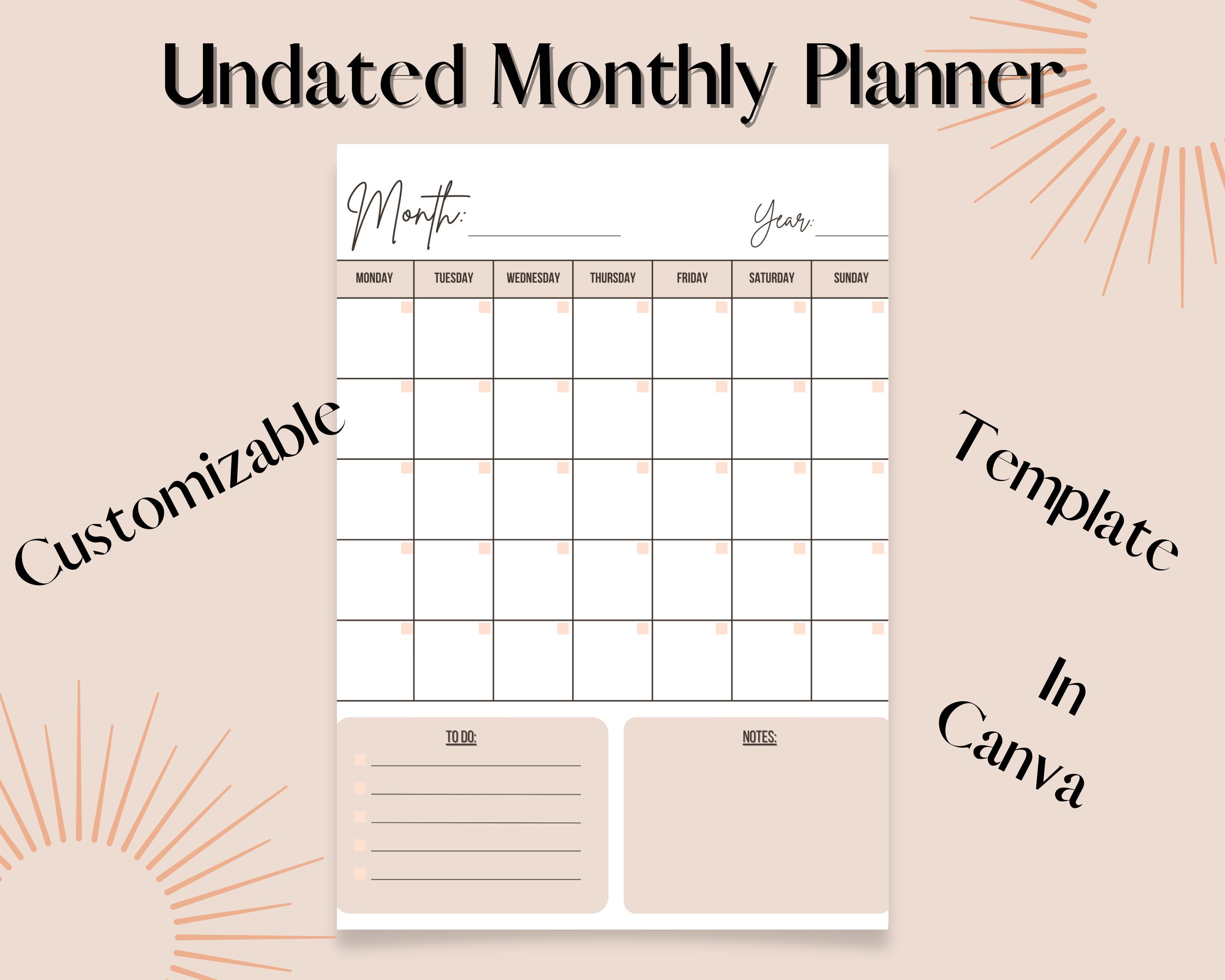 Monthly Planner, Monthly Planner Template, Printable Monthly Planner ...