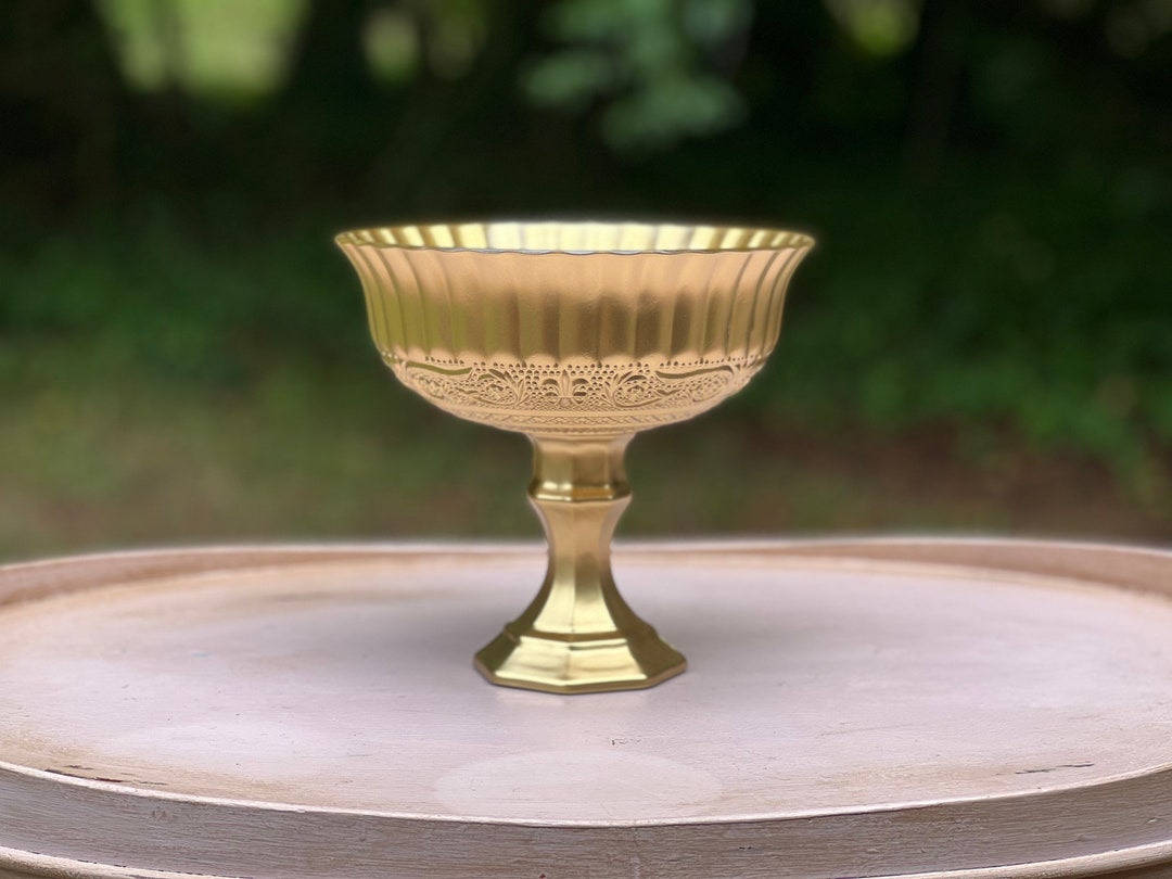 Gold Compote Bowl, Gold Compote Vase, Pedestal Vase, Wedding ...