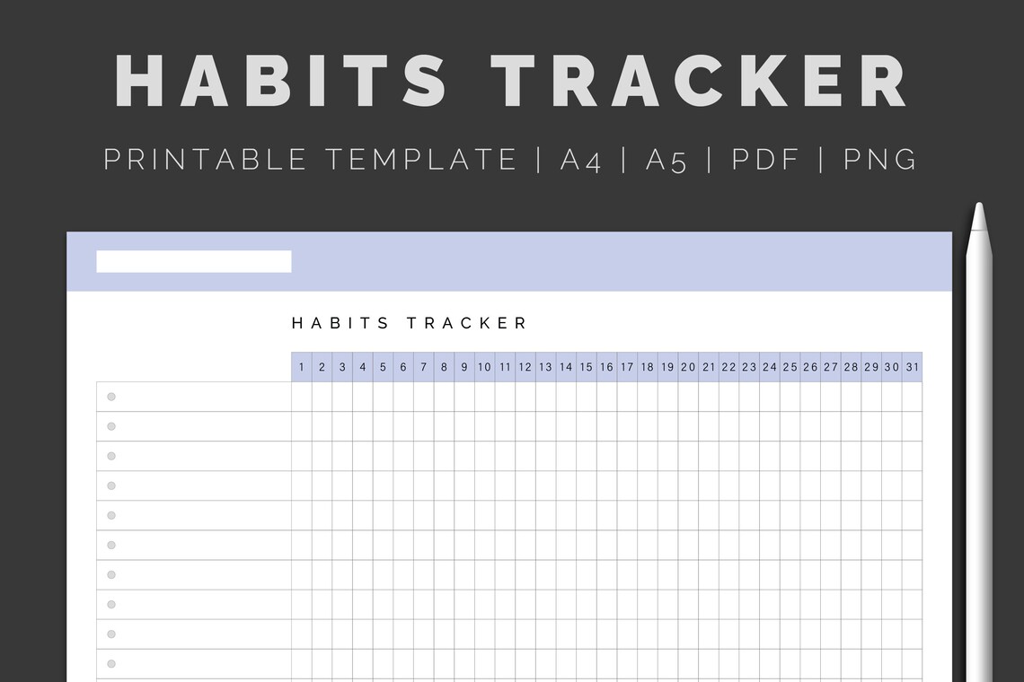 Habit Tracker Printable Template, Rastreador De Hábitos Diarios /A4/A ...