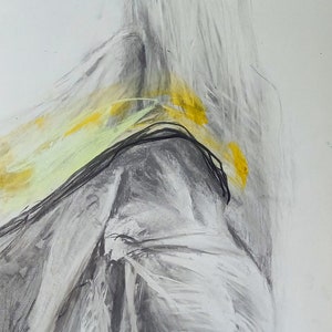 Woman Sketch Yellow Art Woman Drawing Sensual Female Figure Art 50x42cm ...