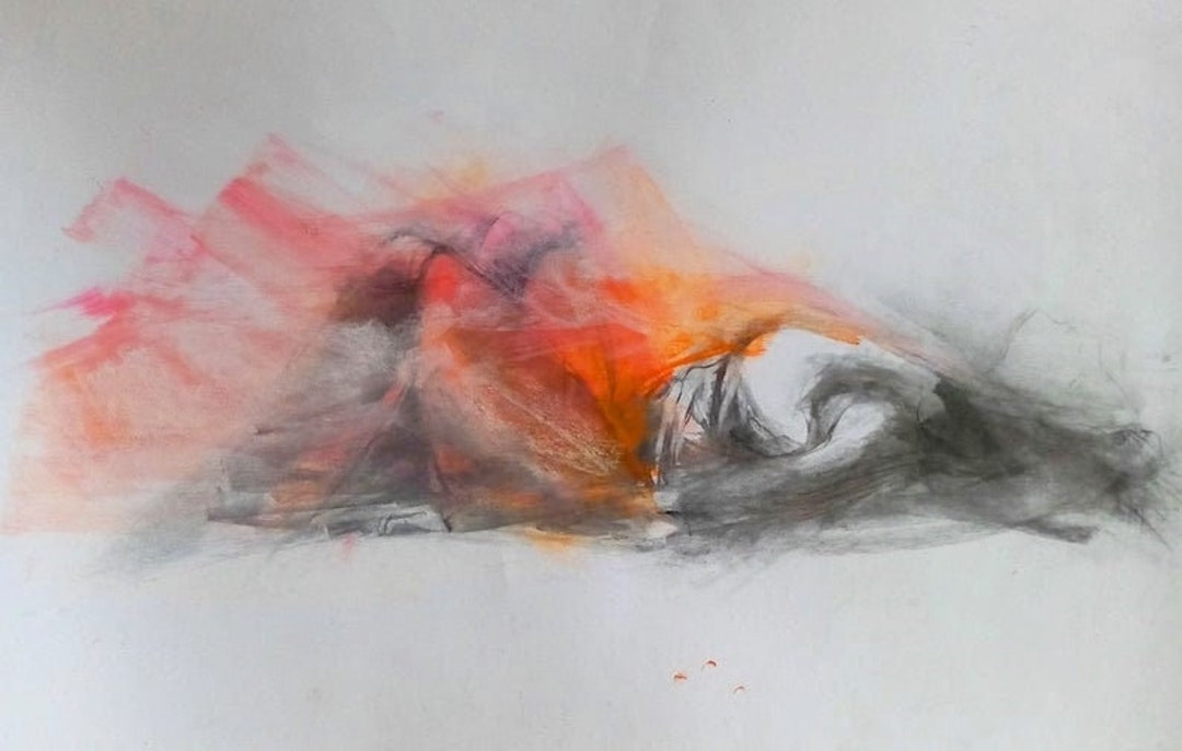 Woman Art Woman Sketch Woman Lying Down Drawing Print Orange Art ...