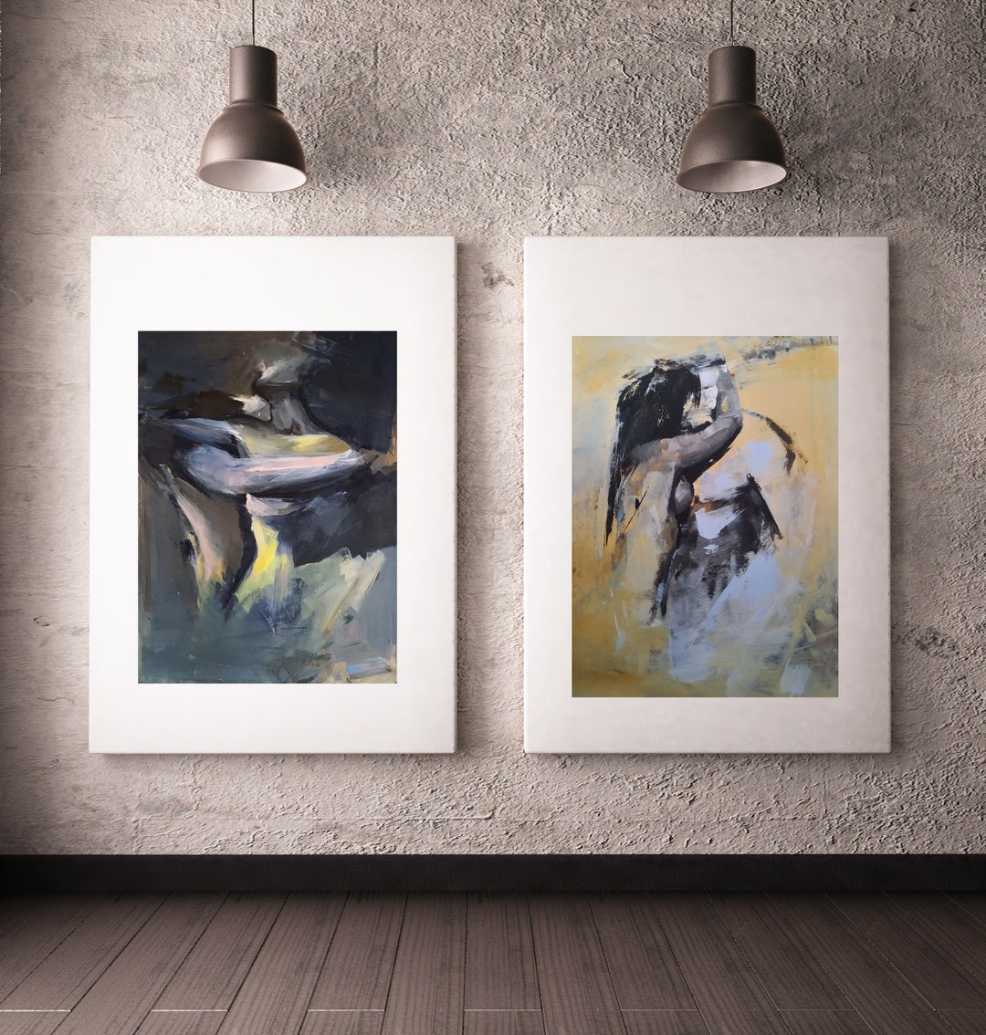 Set of Two Art Prints Lovers Paintings Lovers Embrace Art Custom Set ...
