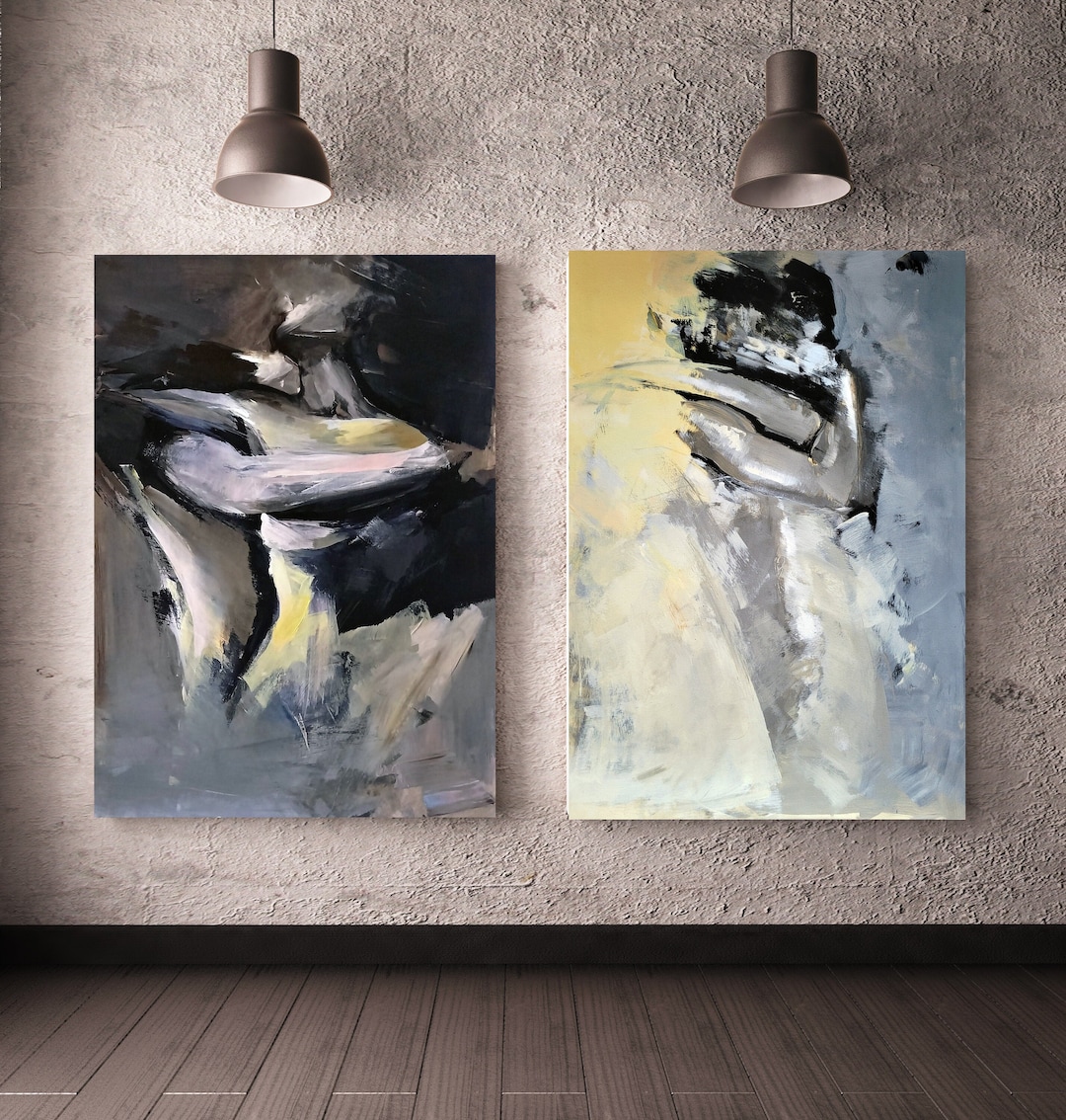 Lovers Art Set Man and Woman Embrace Art Intimate Couple Art Set ...
