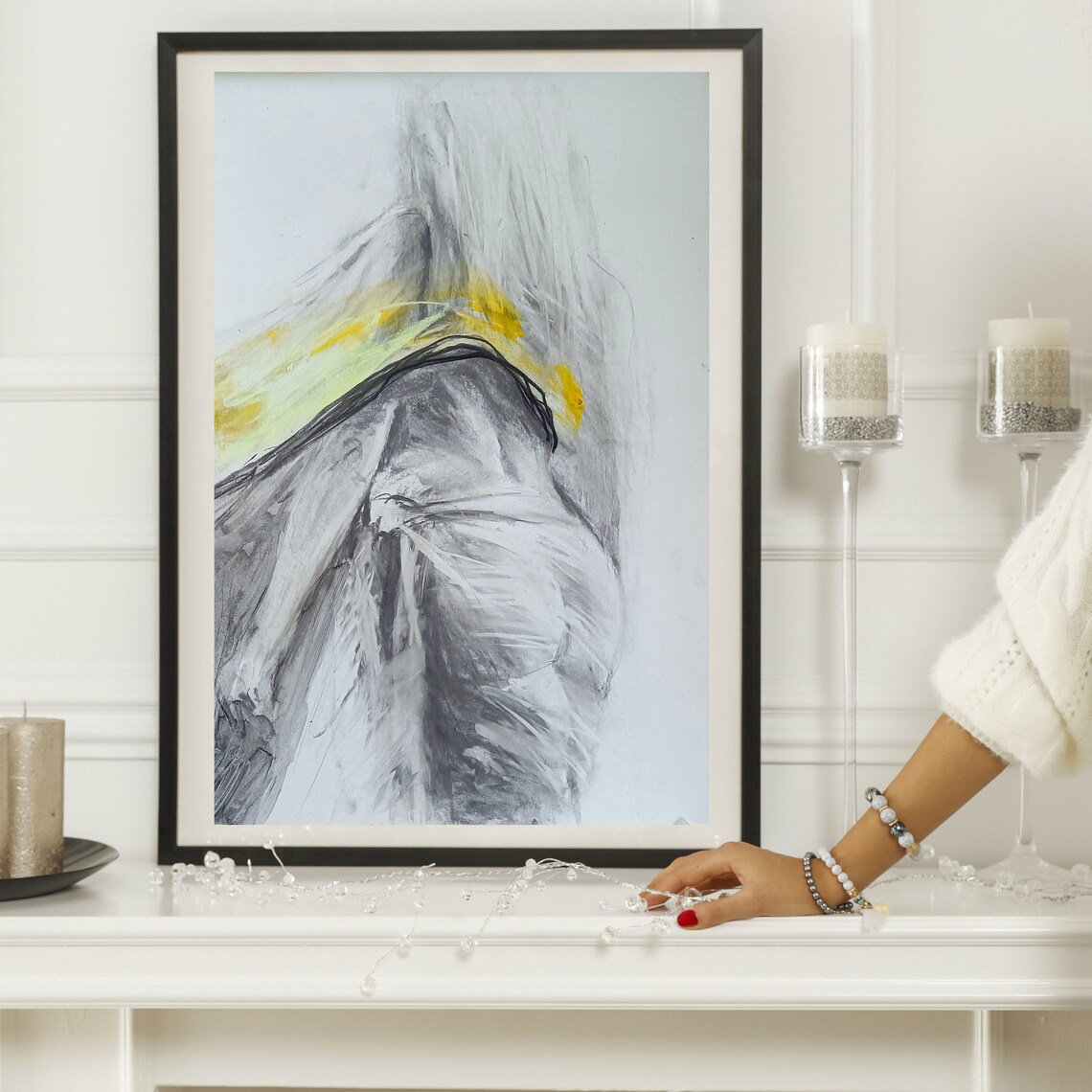 Woman Sketch Yellow Art Woman Drawing Sensual Female Figure - Etsy