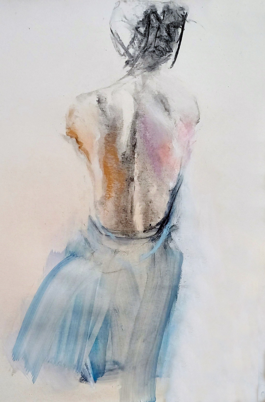 Woman Drawing Baby Blue Art Lady in Blue Dress Romantic Female Figure ...