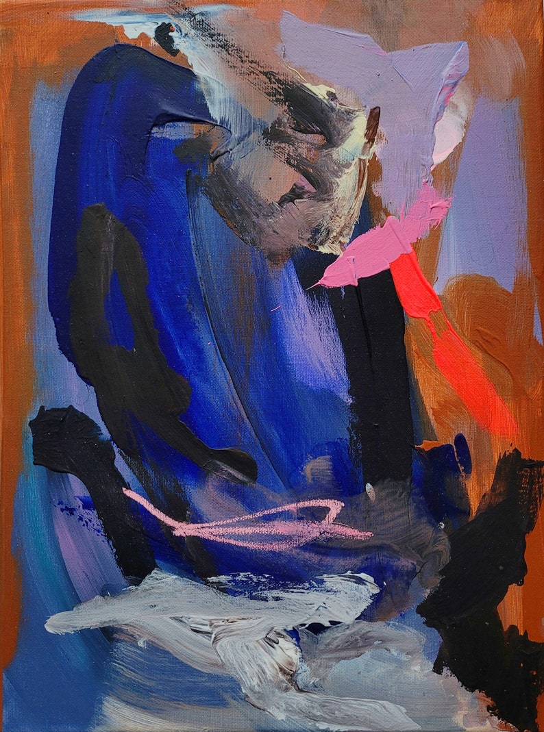 Abstract Art Cobalt Blue and Pink Abstract Print Large - Etsy
