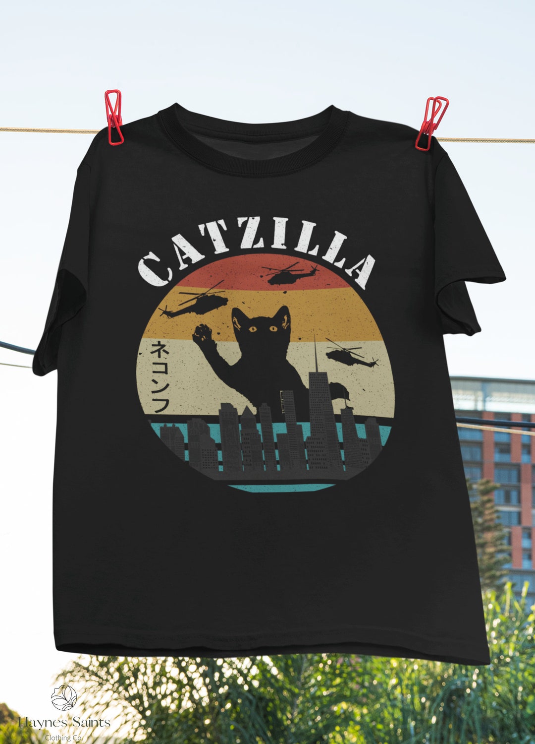 Catzilla Japanese Sunset Style T-Shirt, Cat Lover Gift, Catzilla Shirt ...