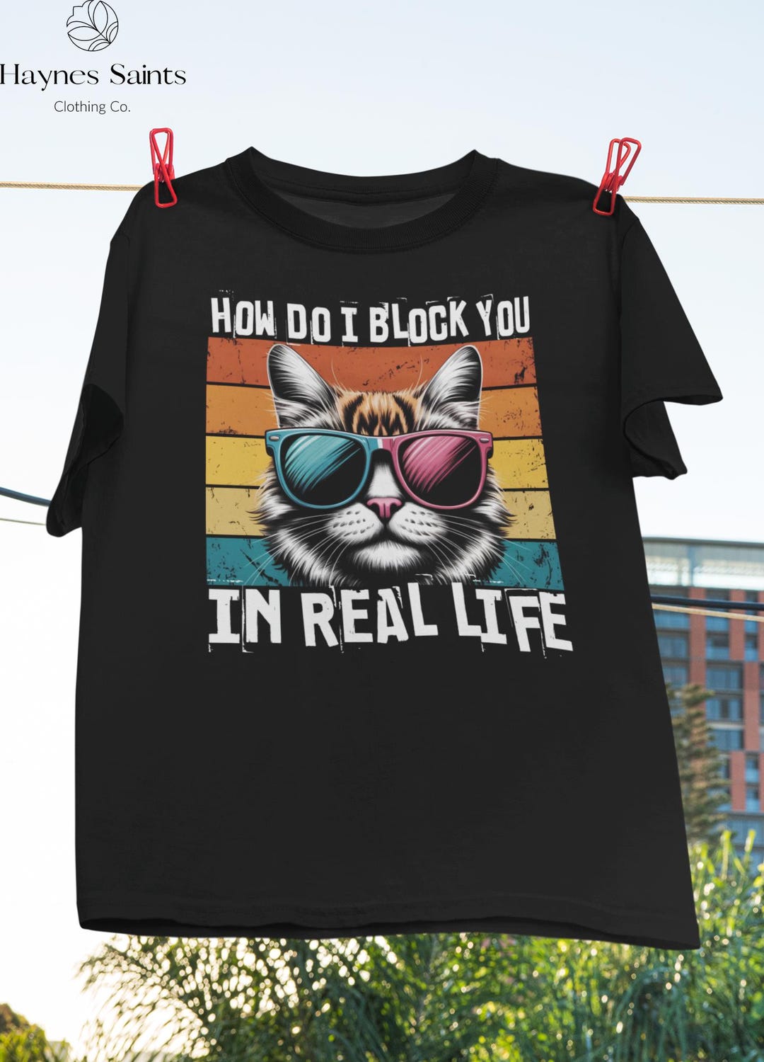 Funny Cat Vintage T-shirt – Retro Sunglasses Kitty Tee – How Do I Block ...