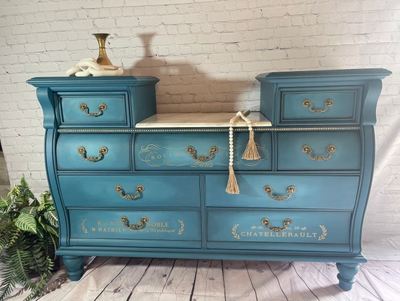 4 Piece Teal French Inspired Dresser & Nightstands Bedroom Set - Etsy
