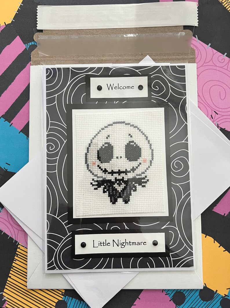 Welcome Little Nightmare Baby Shower Card Completed Cross Stitch - Etsy