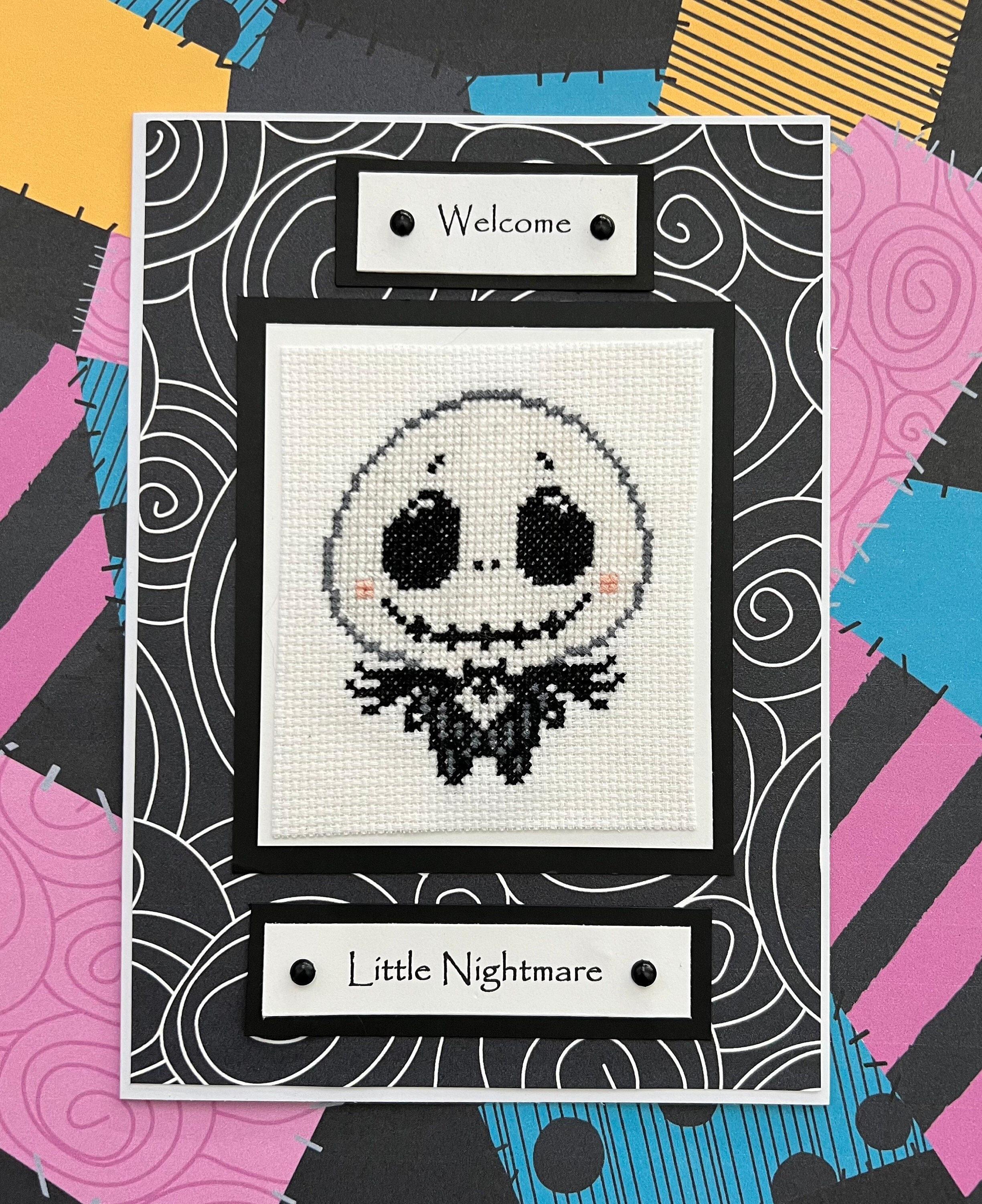 Welcome Little Nightmare Baby Shower Card Completed Cross Stitch - Etsy