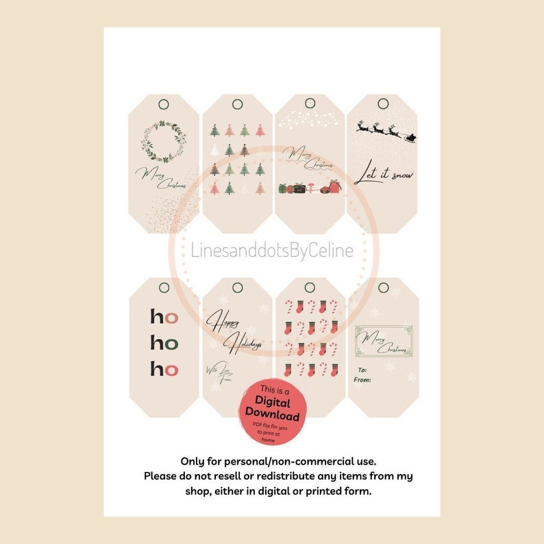 Printable Boho Christmas Gift Tags - Digital Holiday Art - 8 Print at ...