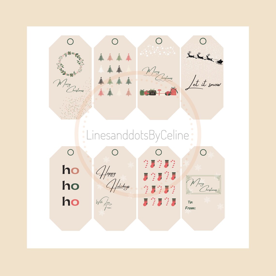 Printable Boho Christmas Gift Tags - Digital Holiday Art - 8 Print at ...