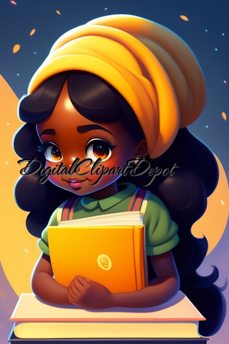 Little Afro Girl With Book Clipart Reading Clipart Bookworm - Etsy