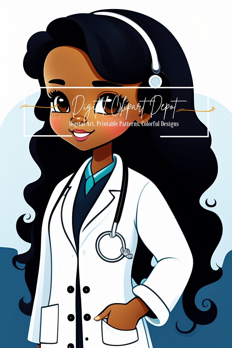 Black Girl Doctor Clipart Black Girl Cartoon Art Black Girl - Etsy