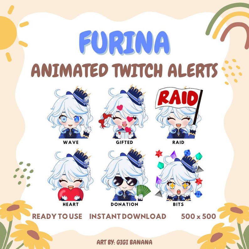 Animated Twitch Alerts - Furina Genshin Impact Archon Fontaine, Cute Kawaii Chibi, Vtuber ...