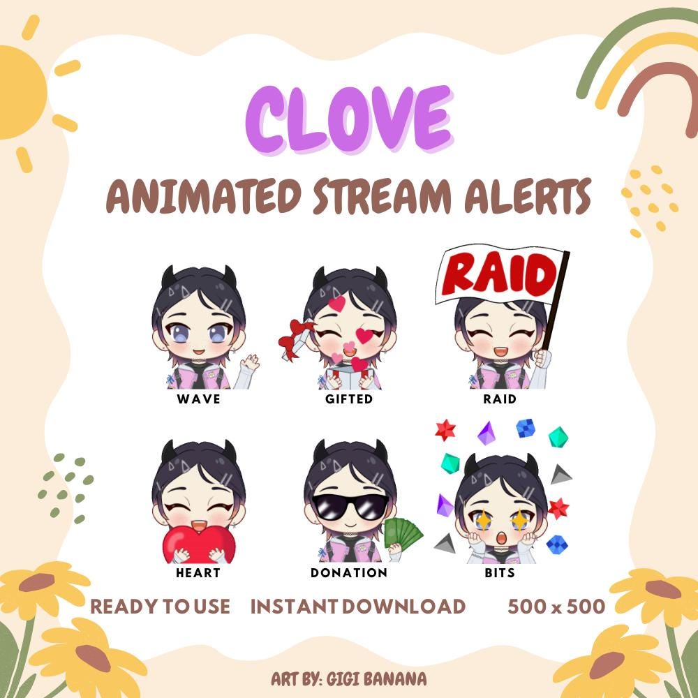 Animated Stream Alerts - Clove Valorant, Cute Kawaii Chibi, Vtuber ...