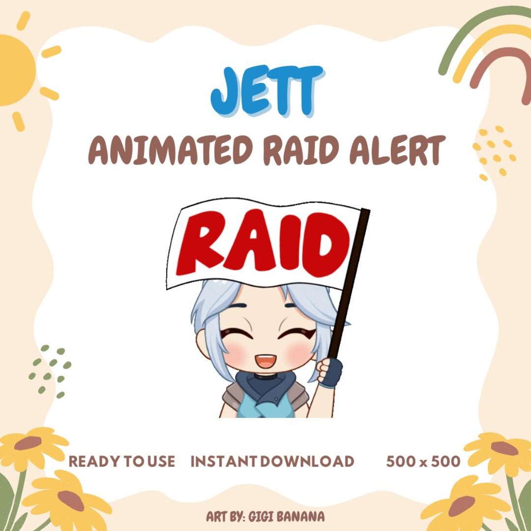 Raid Animated Stream Alert - Jett Valorant, Cute Kawaii Chibi, Vtuber ...